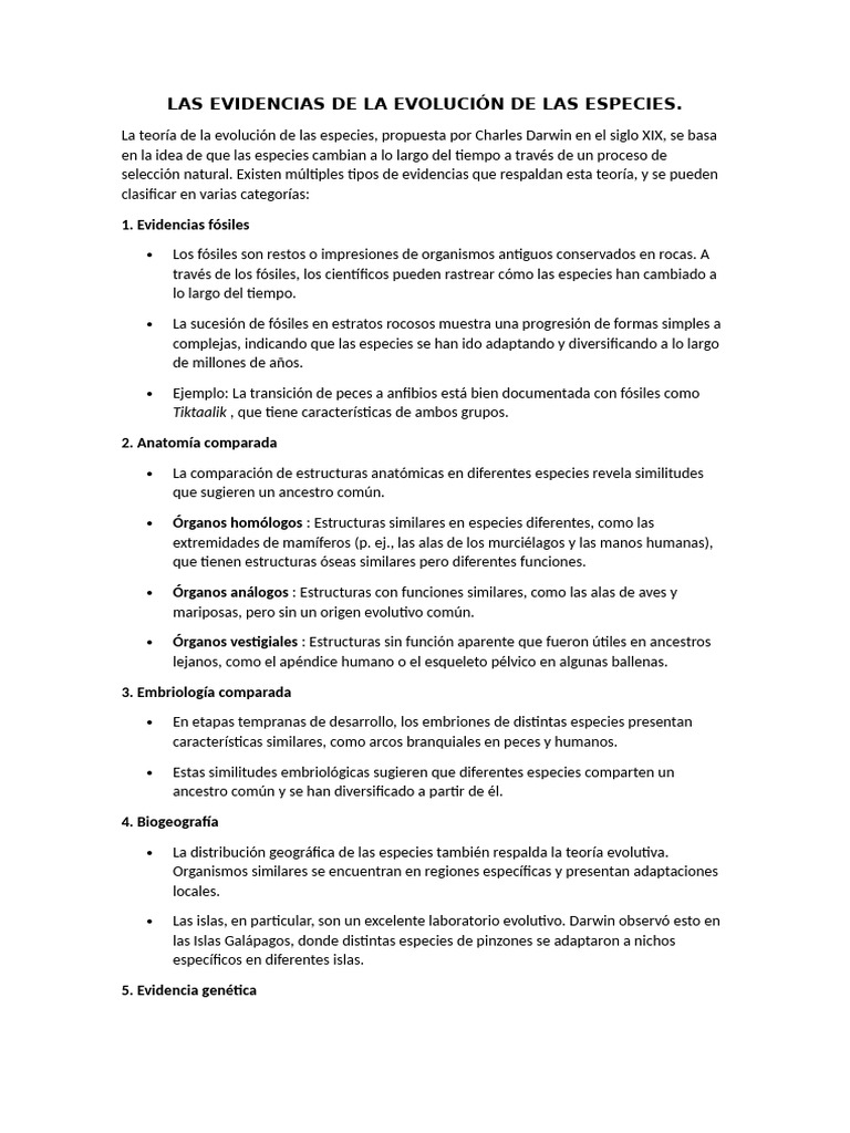 Evidencias de la Evolución de Especies | PDF | Evolución | Gene