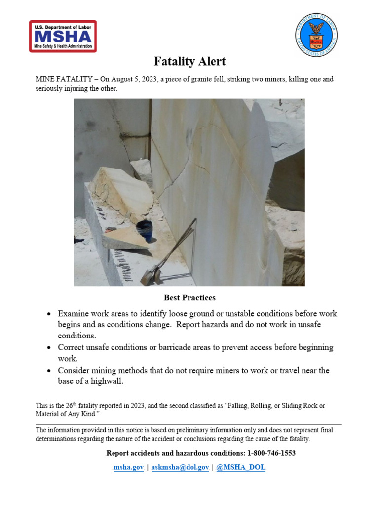 Fatality Alert August 5 2023 Fatality | PDF