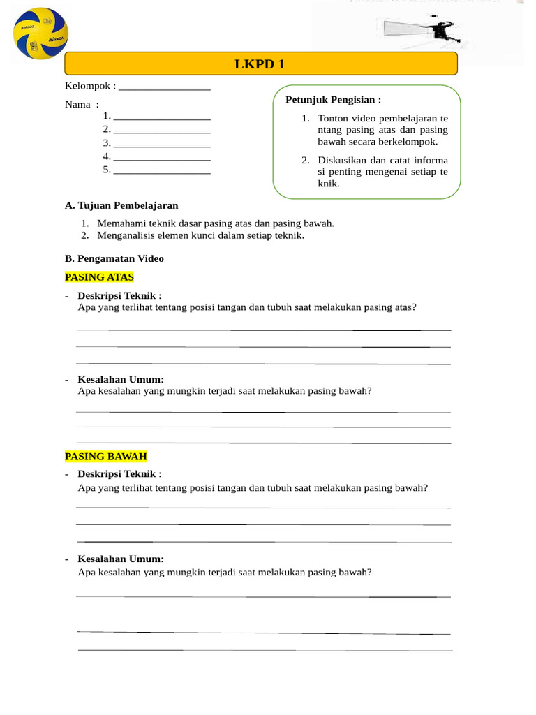 Teknik Dasar Passing Voli: Atas & Bawah | PDF