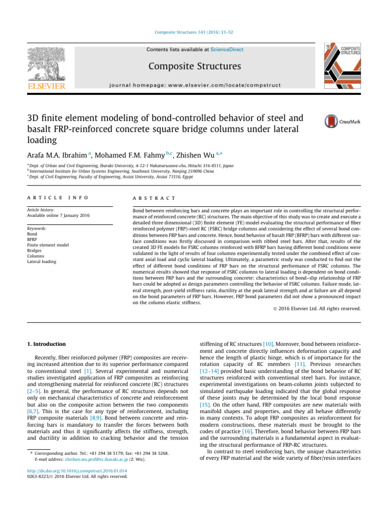 3D Finite Element Modeling of Bond Controlled Behavior of Stee - 2016 - Composit | PDF | Fibre ...