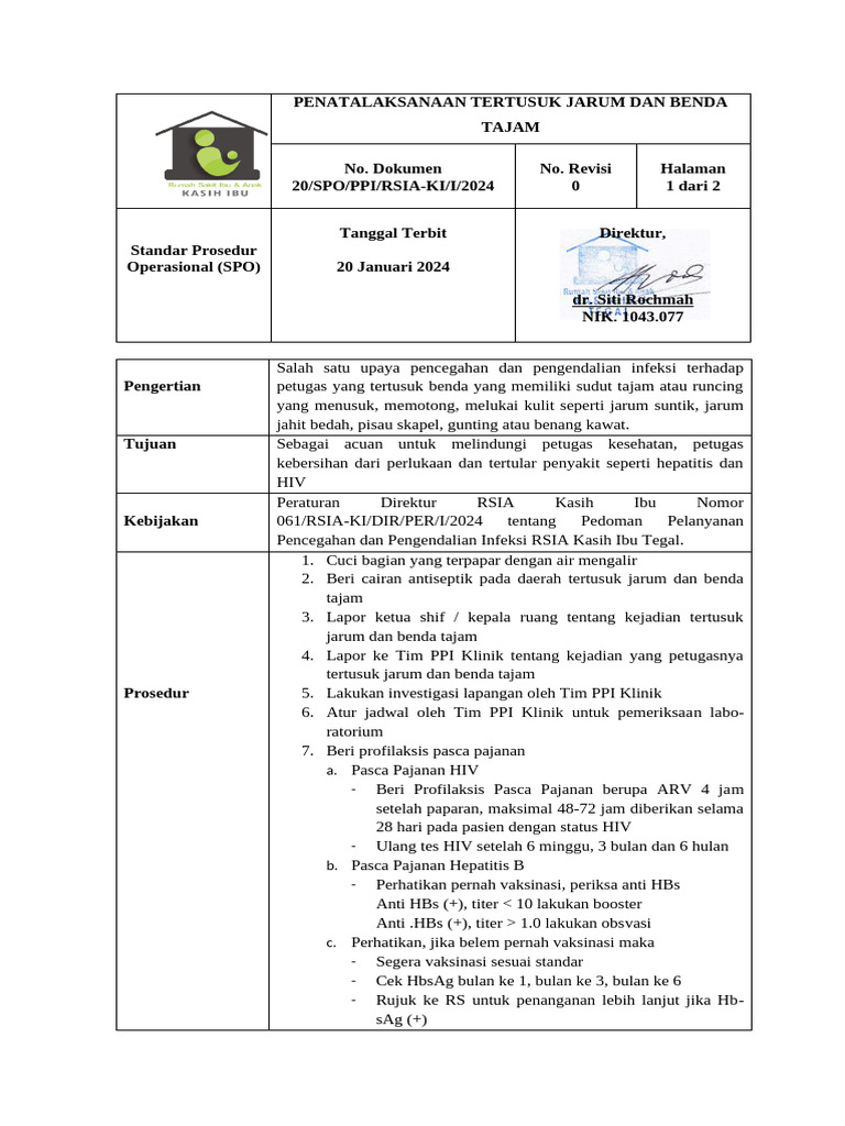 Penatalaksanaan Tertusuk Jarum Dan Benda Tajam | PDF