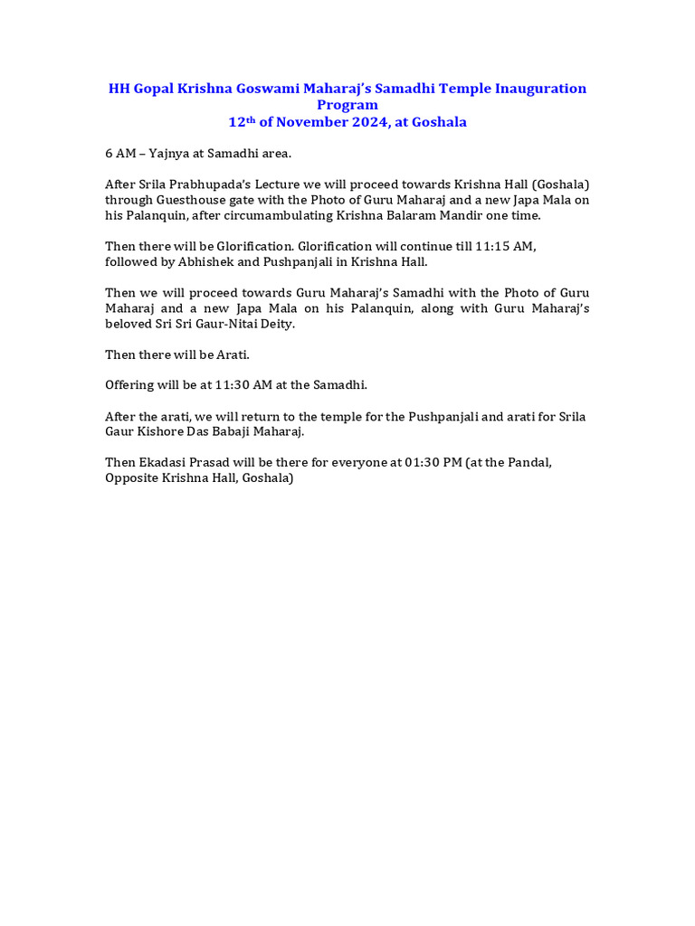 HH Gopal Krishna Goswami Maharaj's Samadhi Temple Inauguration Program ...