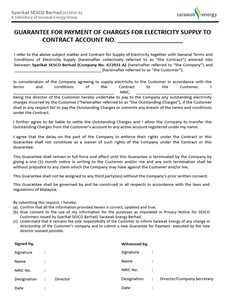 Guarantee for Payment of Electricity Charges | PDF | Private Law | Law ...