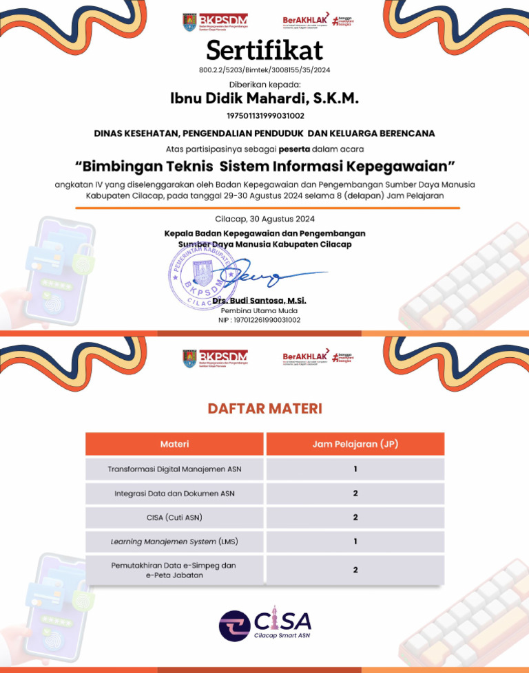 Sertifikat - Ibnu Didik Mahardi, S.K.M | PDF