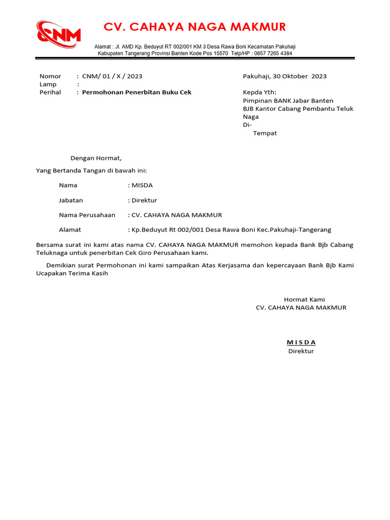 Koop Surat CV Cahaya Naga Makmur | PDF