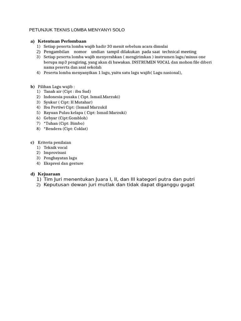 Juknis Lomba Menyanyi | PDF | Seni