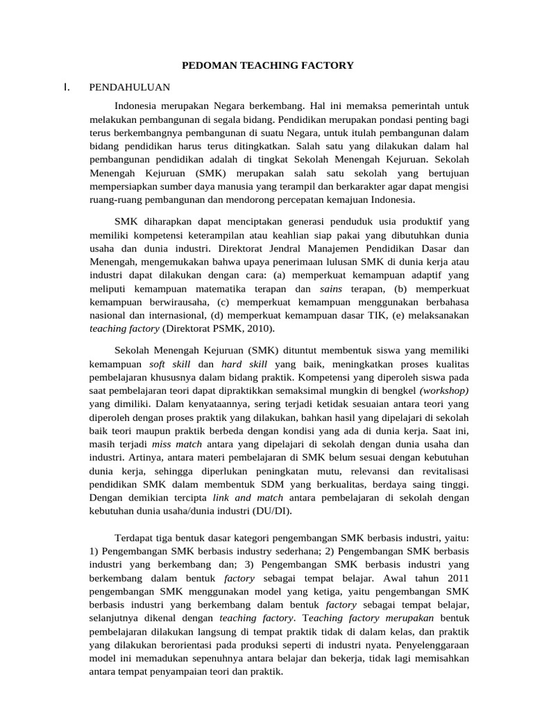 Pedoman Teaching Factory | PDF | Karier & Perkembangan | Bisnis