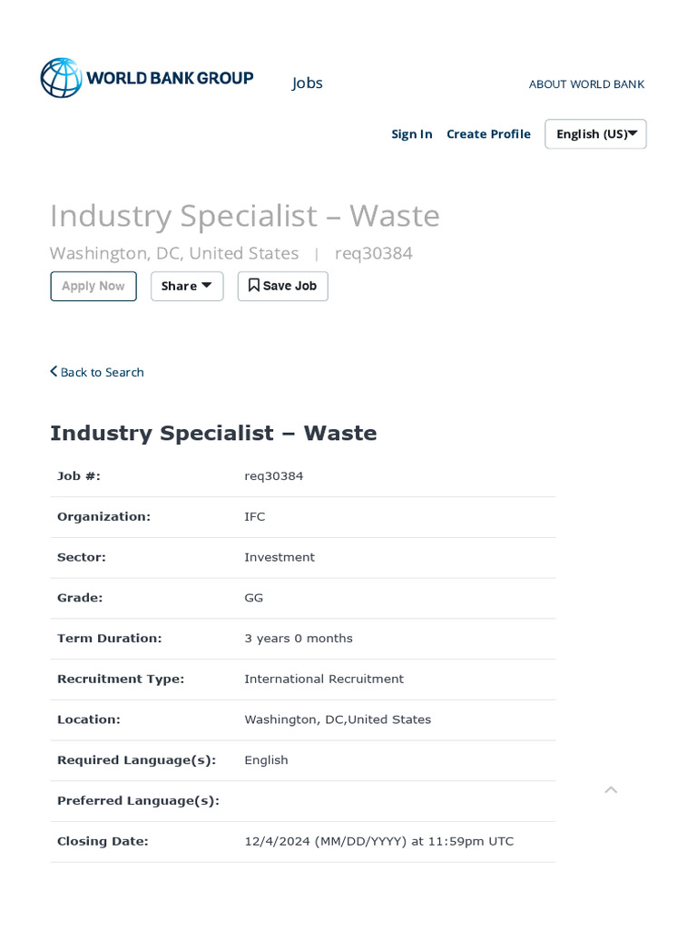 Industry Specialist Job in Waste Management | PDF | Recycling | Waste