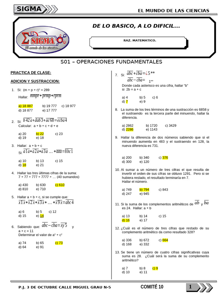 Problemas Matemáticos de Operaciones Básicas | PDF | División ...
