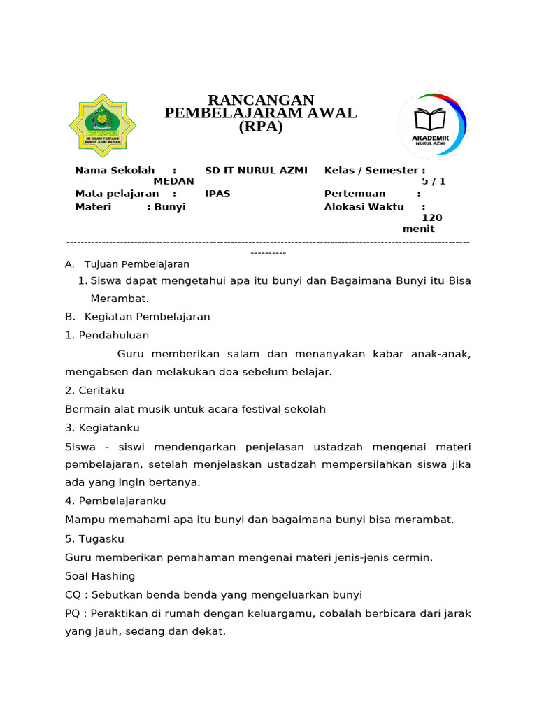RPA IPAS Kelas 5 | PDF | Karier & Perkembangan | Seni & Disiplin Bahasa