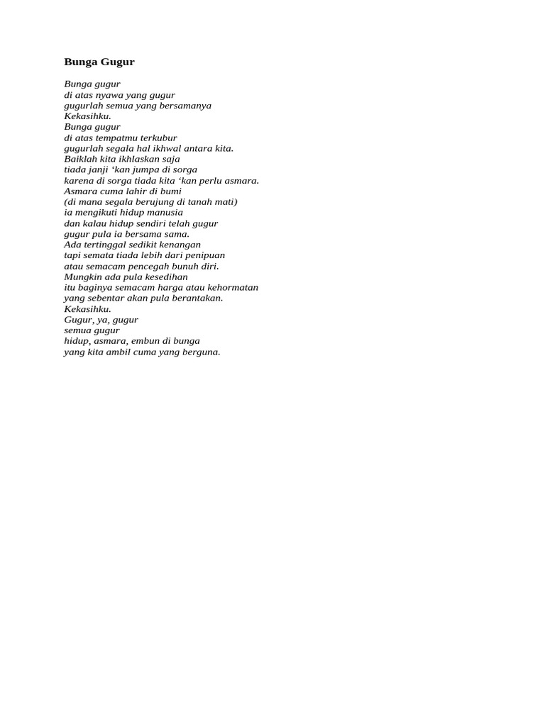 Puisi "Bunga Gugur" Karya W.S. Rendra | PDF | Seni | Puisi