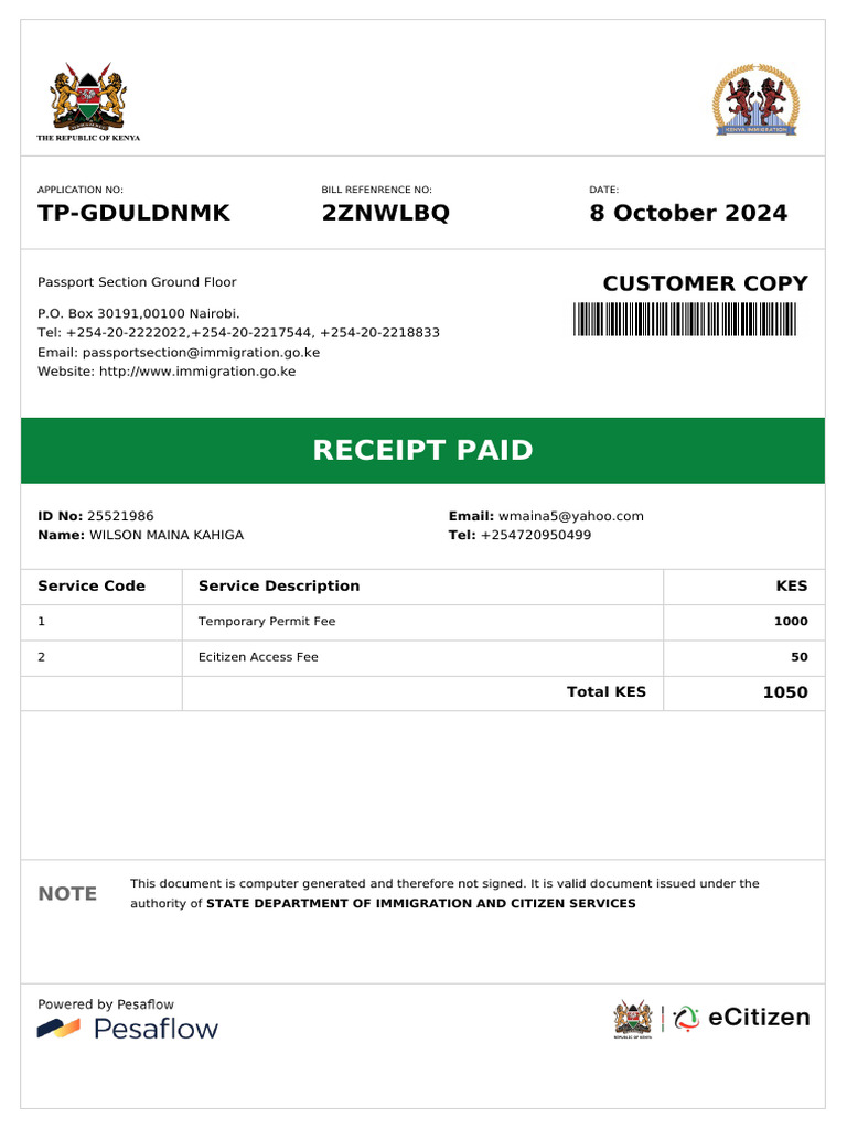 TP Gduldnmk Immigration Receipt | PDF | International Law | Government ...