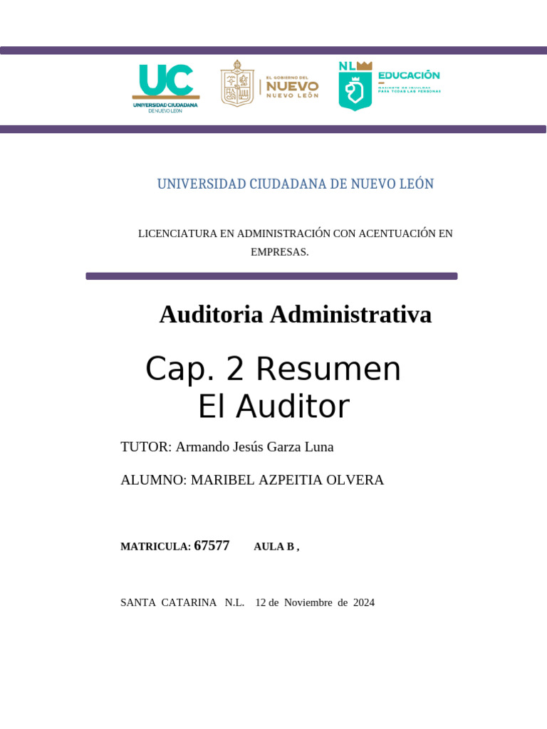 1a Act Resumen Cap 2 El Auditor | PDF | Auditoría | Contralor