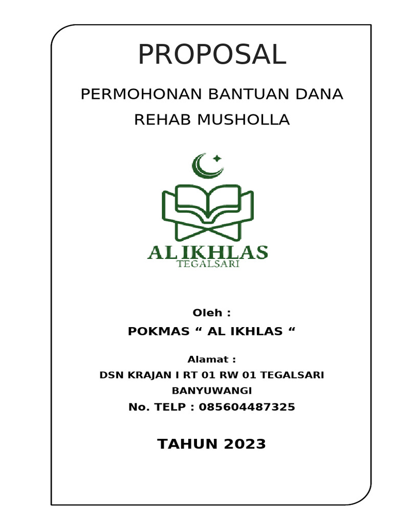 Proposal Rehab Musholla Al Ikhlas | PDF