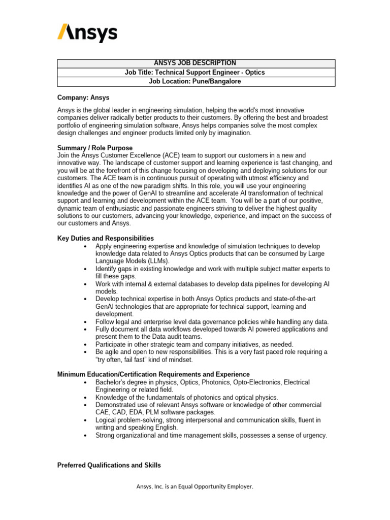 Job Description-Technical Support Engineer - Optics | PDF | Artificial ...