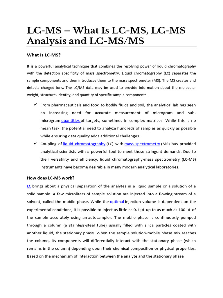 LC-MS | PDF | Liquid Chromatography–Mass Spectrometry | Mass Spectrometry