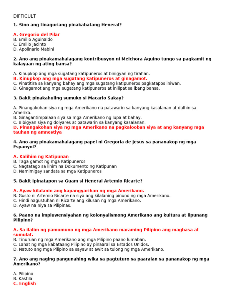 Araling Panlipunan Quiz Bee | PDF