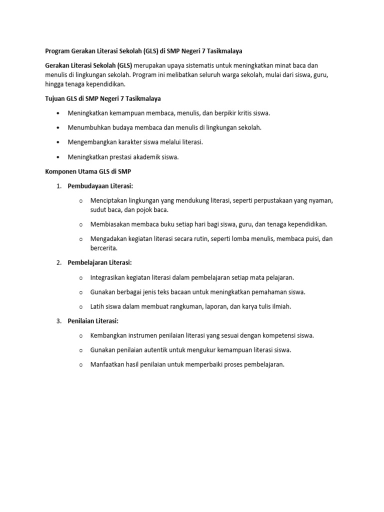 Program Gerakan Literasi Sekolah smp7 Tian | PDF