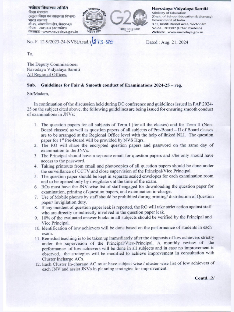 Guidelines For Smooth & Fair Conduct of Examinations 2024-25 | PDF