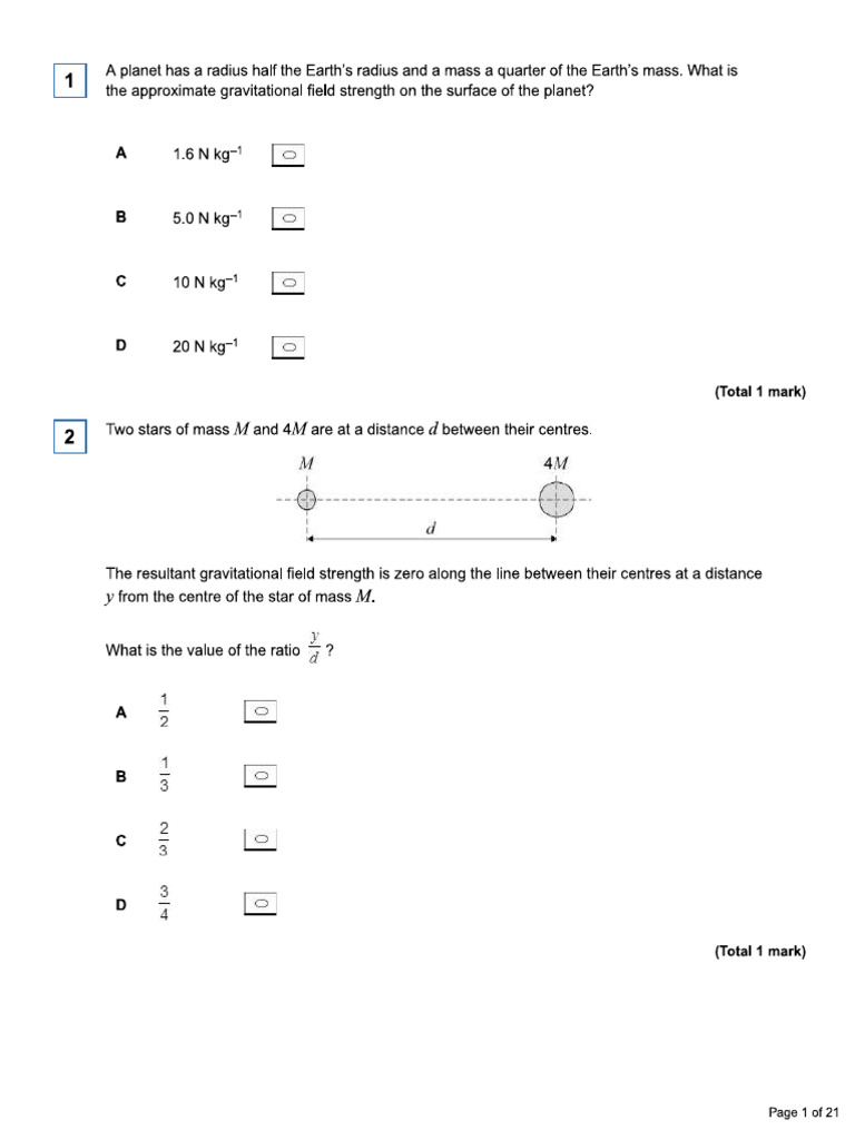 Gravitational Field Questions | PDF