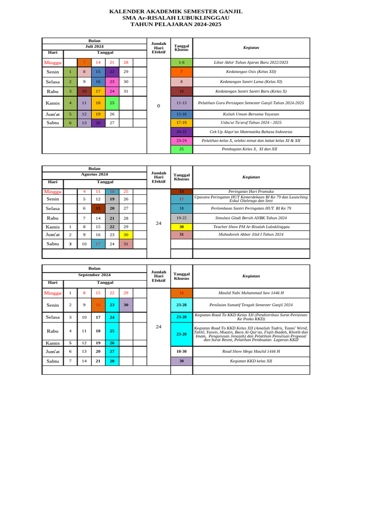 Kalender Pondok Akademik 2024 2025 (Baru) - 1 | PDF