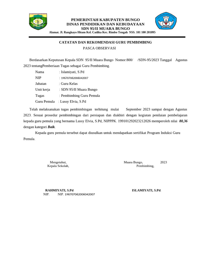 14.rekomendasi - Pembimbing-Kasek-Pengawas | PDF