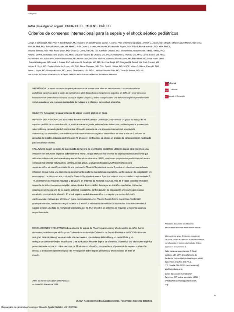 Criterios de Sepsis Pediátrica Actualizados | PDF | Septicemia ...