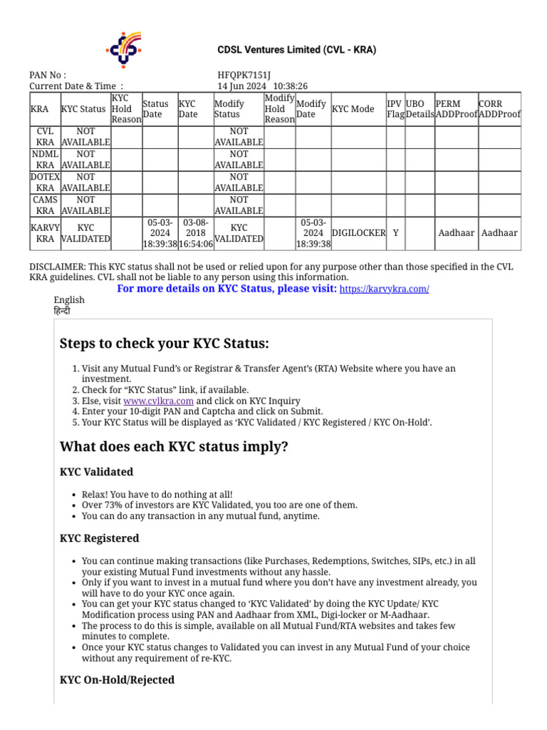 KYC Status Guide for CDSL Ventures | PDF | Investing