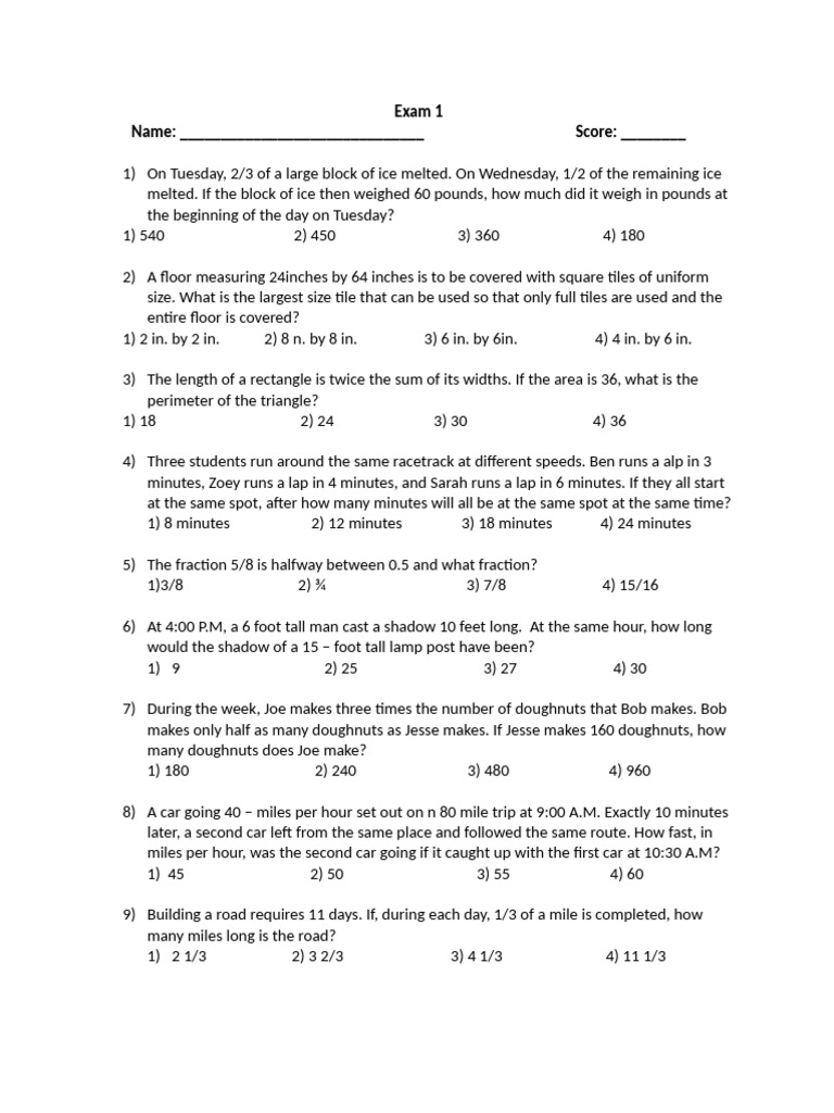 NSA Exam Englsih and Math | PDF | Area | Adverb