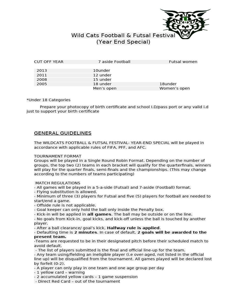 Wild Cats Football & Futsal Festival Guide | PDF | Association Football ...