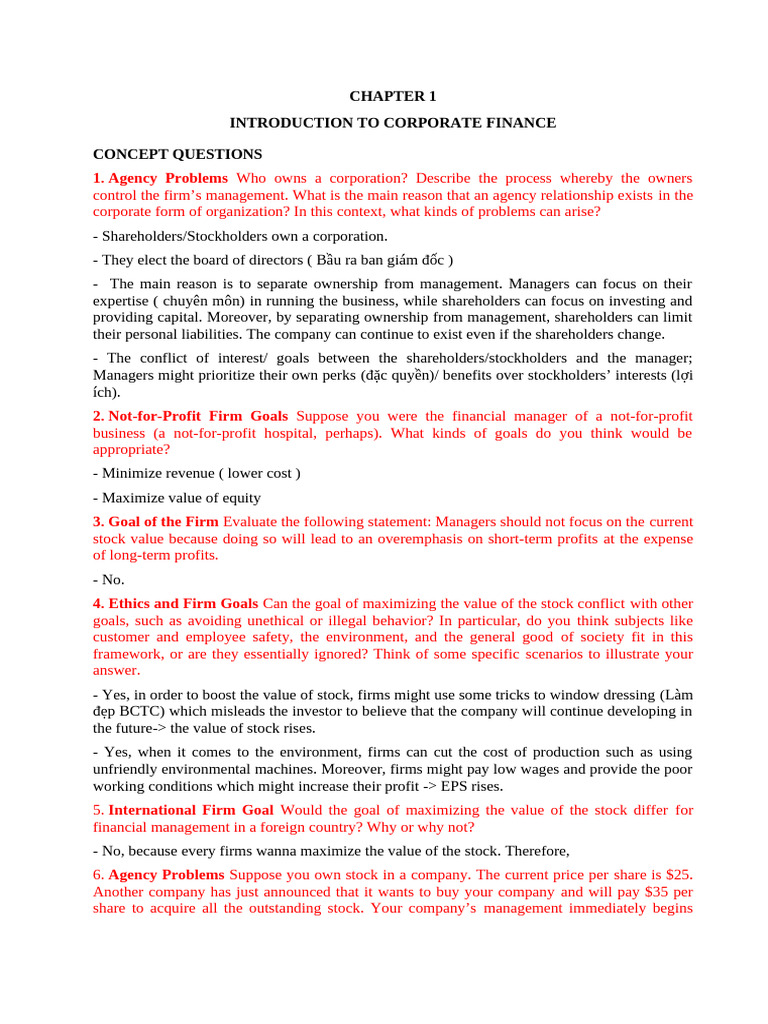 Chapter 1 - Concept Questions and Exercises Final | PDF | Expense | Stocks