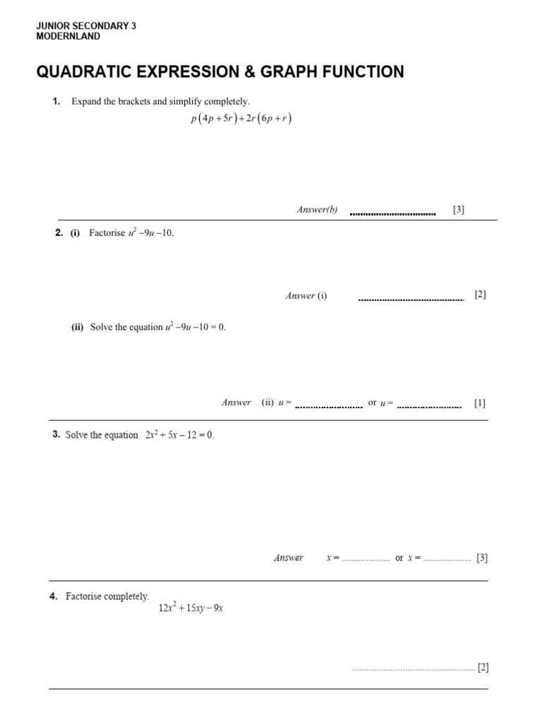 Quadratic Expression & Graph | PDF | Equations | Mathematical Physics