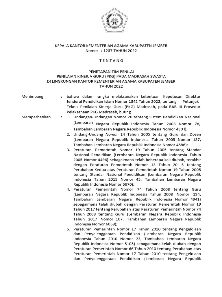 SK Tim Penilai PKG 2022 | PDF