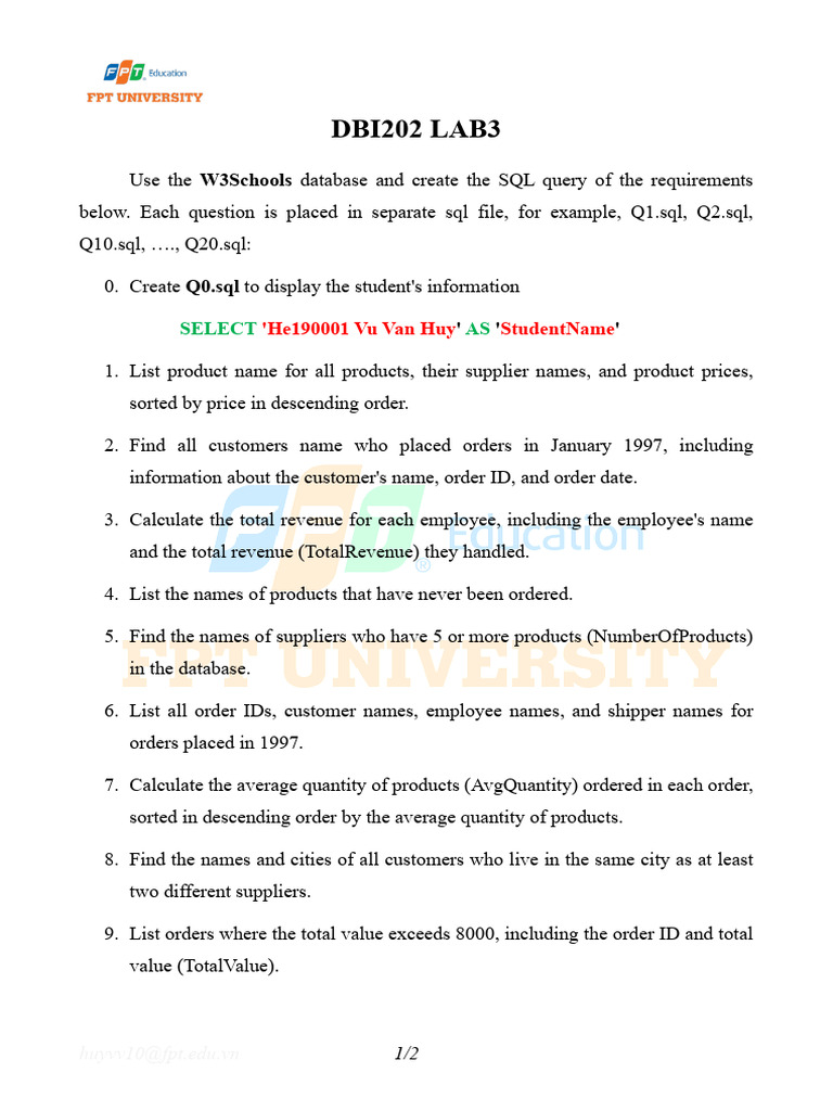 64561de777ea248b8d82aeac LAB3 | PDF | Sql | Databases