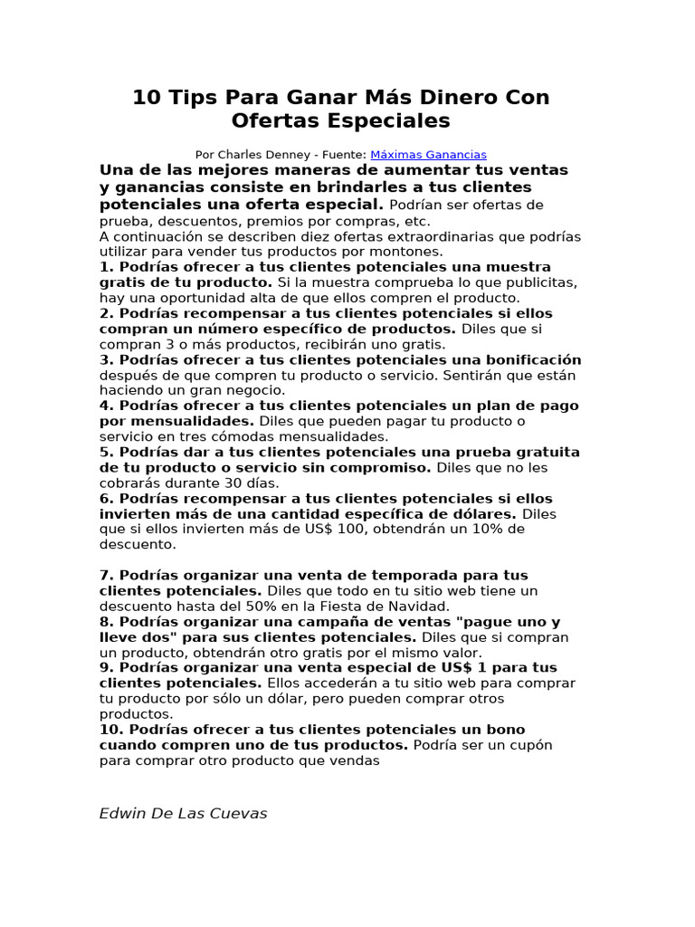 10 Tips para Ganar Más Dinero Con Ofertas Especiales | PDF