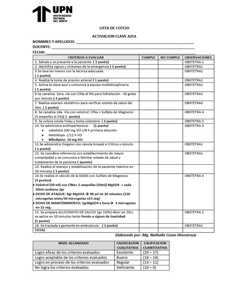 JP - Lista de Cotejo - Activacion Clave Azul | PDF