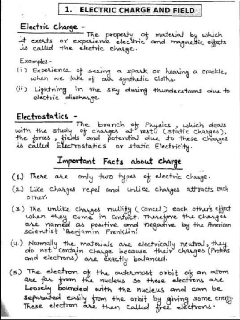 Electric Charges and Field (NCERT) | PDF