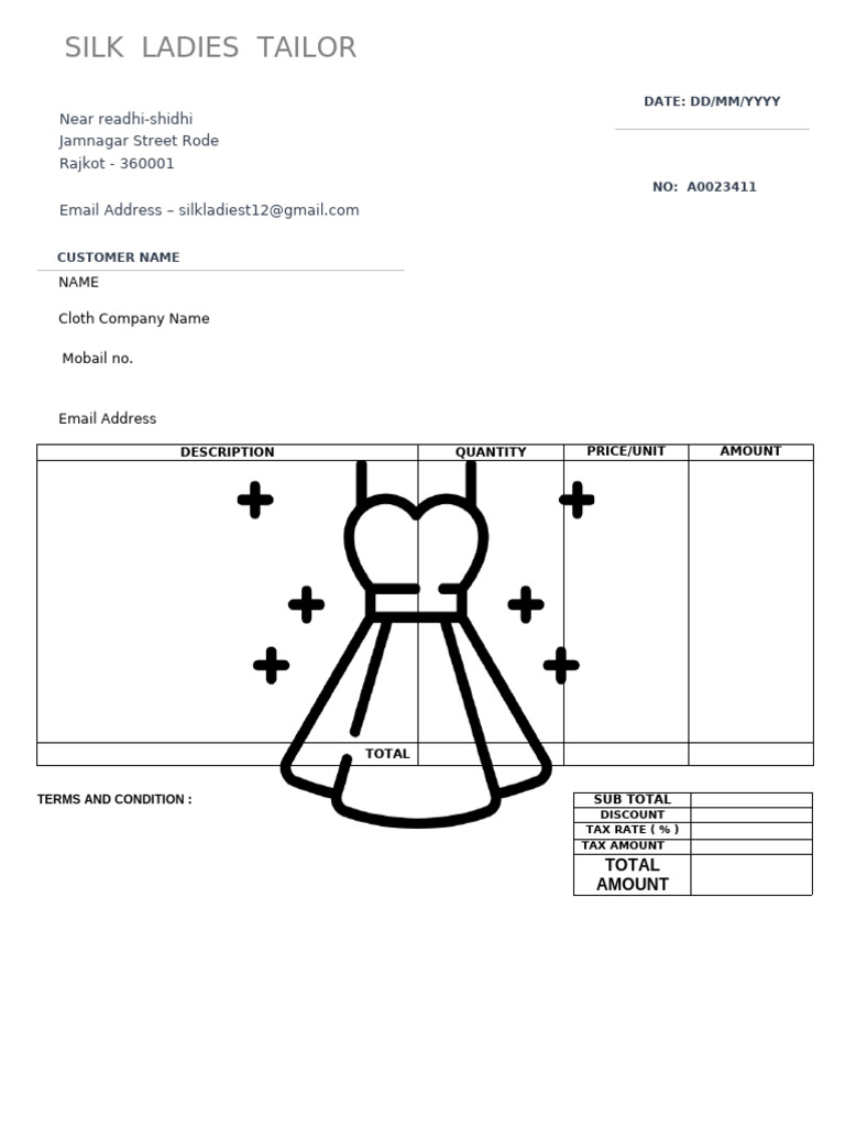 Ladies Tailoring Invoice Template | PDF