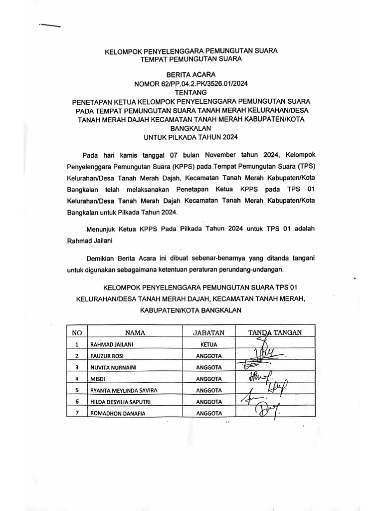 Ba Penetapan Ketua KPPS TMD | PDF
