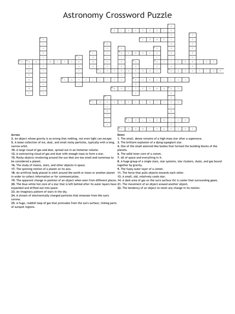 Astronomy Crossword Puzzle Answer Key | PDF | Stars | Planets