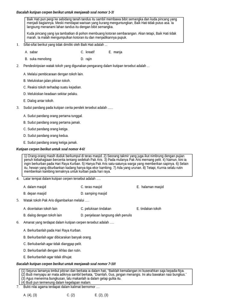 Latihan Soal Pilgan Cerpen | PDF | Puisi | Fiksi Umum