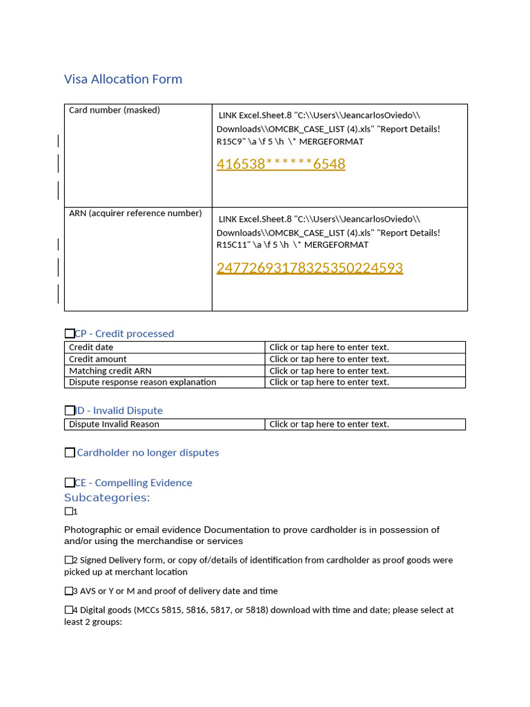 Visa Allocation Response Form | PDF | Visa Inc.