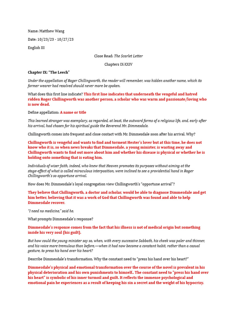 Close Read - The Scarlet Letter (Chapters IX-XXIV) | PDF | The Scarlet ...