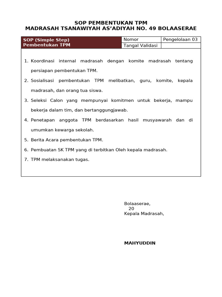 Sop Pembentukan TPM | PDF