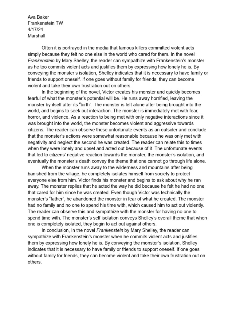Frankenstein Timed Writing | PDF | Frankenstein