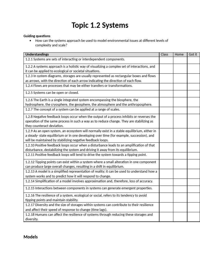 Topic 1.2 Systems Activity | PDF | Negative Feedback | Earth