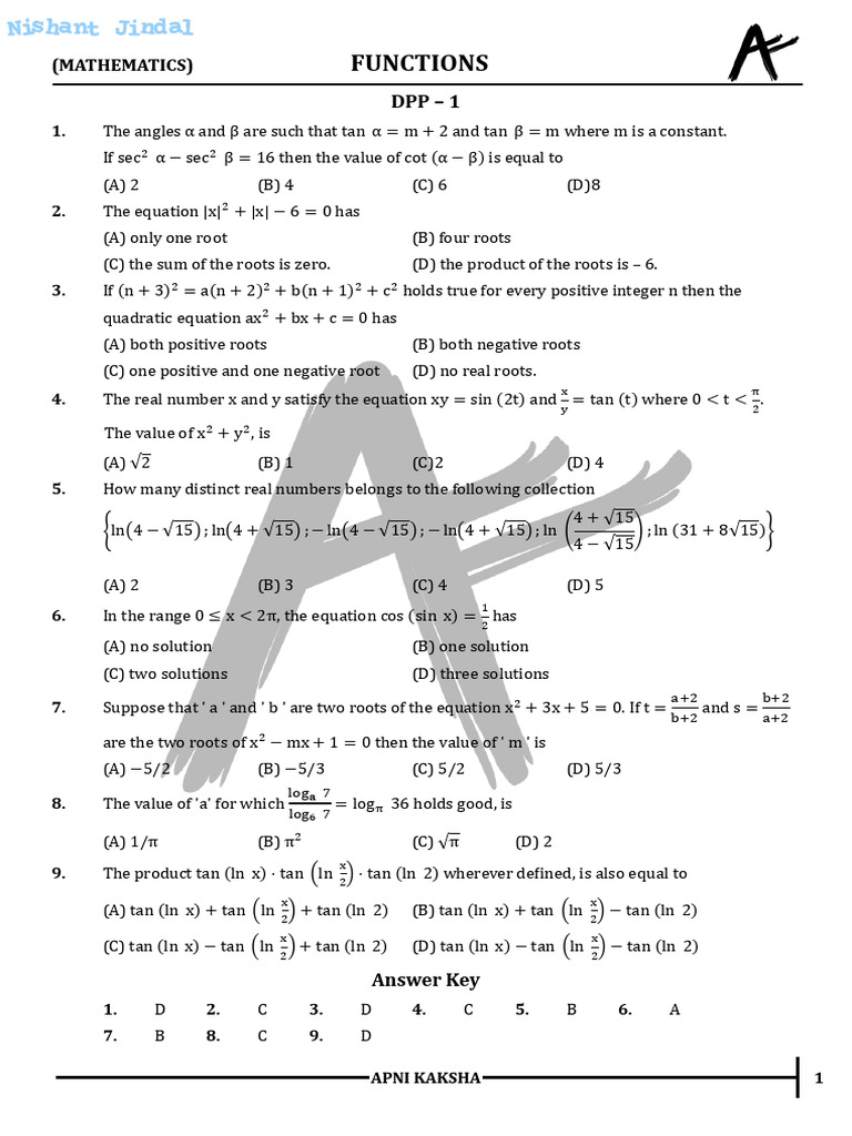 DPP - 01 - Functions NJ - 247 | PDF | Equations | Function (Mathematics)