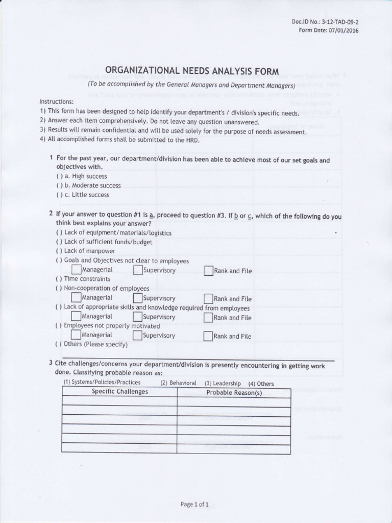 ONA Form | PDF | Industrial And Organizational Psychology | Business