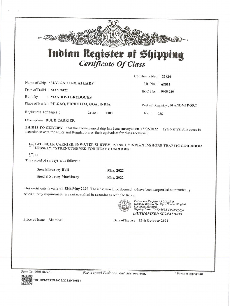 M.V Gautam Atharv Irs Class | PDF