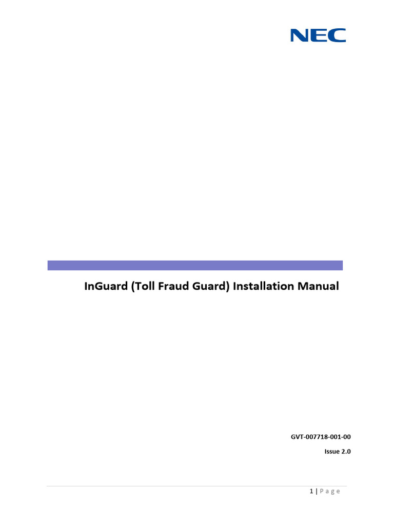 InGuard (Toll Fraud Guard) Application Installation Manual - 2 - 0 ...